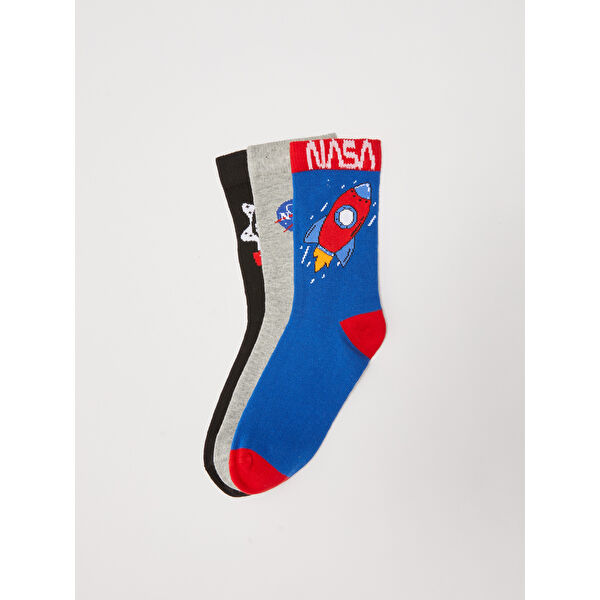 Nasa Desenli Erkek Çocuk Soket Çorap 3'lü