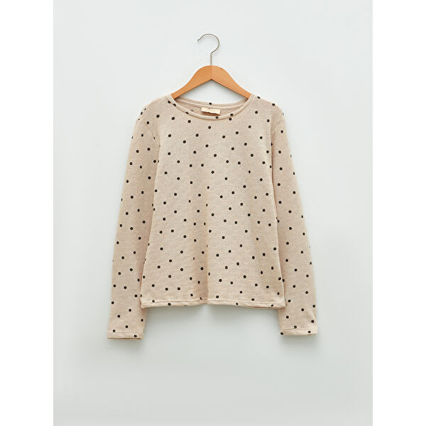 Bisiklet Yaka Puantiyeli Uzun Kollu Kız Çocuk Tişört