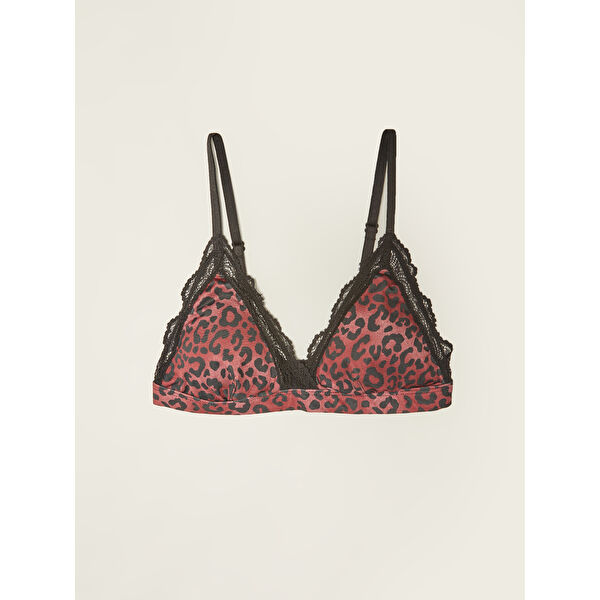Leopar Desenli Dantelli Ayarlanabilir Askılı Sütyen