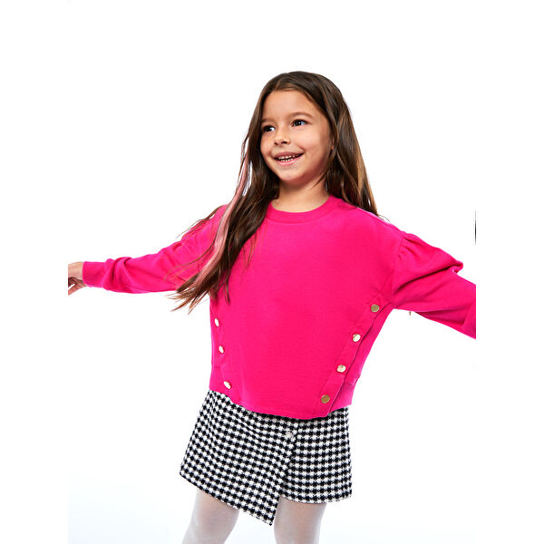 Bisiklet Yaka Düğme Detaylı Uzun Kollu Kız Çocuk Sweatshirt Bisiklet Yaka Düğme Detaylı Uzun Kollu Kız Çocuk Sweatshirt