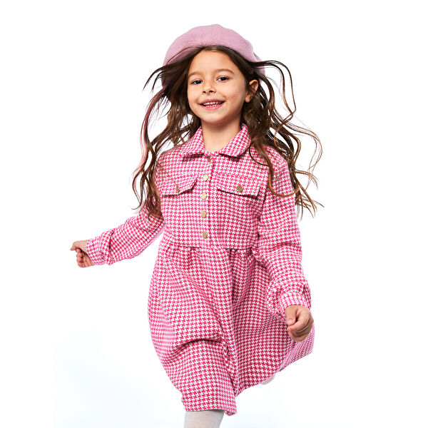 Gömlek Yaka Kazayağı Desenli Uzun Kollu Kız Çocuk Elbise Gömlek Yaka Kazayağı Desenli Uzun Kollu Kız Çocuk Elbise