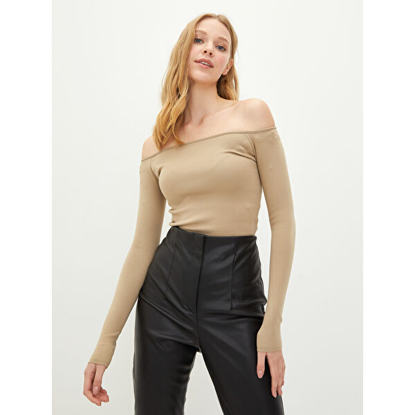 Kayık Yaka Düz Uzun Kollu Kadın Triko Kazak Kayık Yaka Düz Uzun Kollu Kadın Triko Kazak