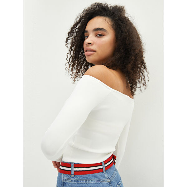 Kayık Yaka Düz Uzun Kollu Kadın Triko Kazak