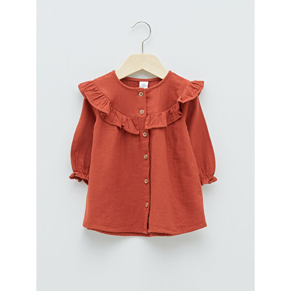 Bisiklet Yaka Uzun Kollu Pamuklu Kız Bebek Elbise