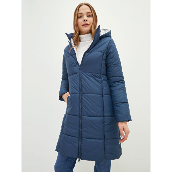 Kapüşonlu Düz Uzun Kollu Kalın Kadın Şişme Mont Kapüşonlu Düz Uzun Kollu Kalın Kadın Şişme Mont