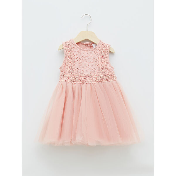 Bisiklet Yaka Tül Etek Detaylı Kız Bebek Elbise Bisiklet Yaka Tül Etek Detaylı Kız Bebek Elbise