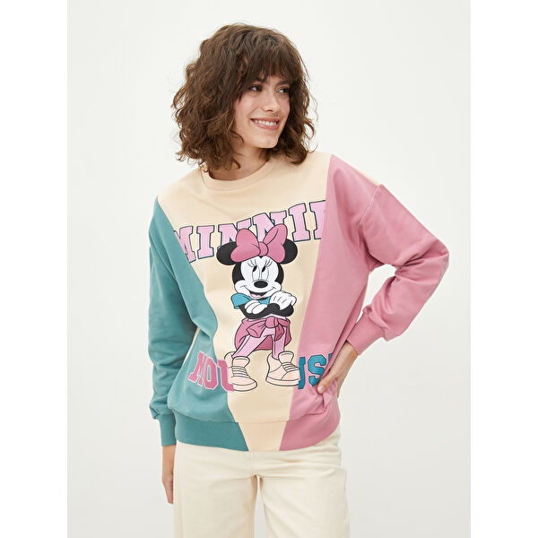 Bisiklet Yaka Minnie Mouse Baskılı Uzun Kollu Kadın Sweatshirt Bisiklet Yaka Minnie Mouse Baskılı Uzun Kollu Kadın Sweatshirt