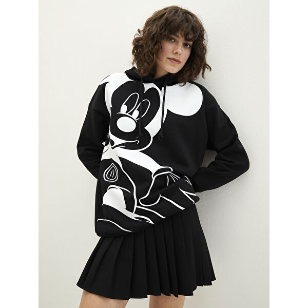 Kapüşonlu Mickey Mouse Baskılı Uzun Kollu Kadın Sweatshirt Kapüşonlu Mickey Mouse Baskılı Uzun Kollu Kadın Sweatshirt