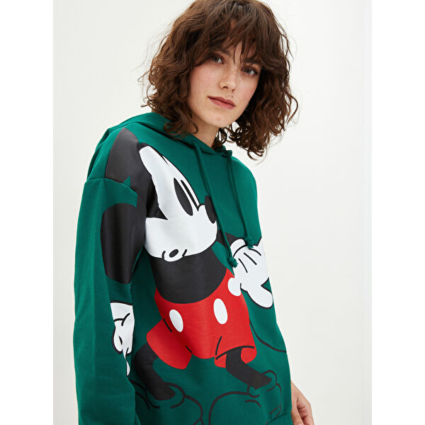 Kapüşonlu Mickey Mouse Baskılı Uzun Kollu Kadın Sweatshirt Kapüşonlu Mickey Mouse Baskılı Uzun Kollu Kadın Sweatshirt
