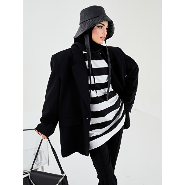 Kapüşonlu Çizgili Uzun Kollu Kadın Tunik Kapüşonlu Çizgili Uzun Kollu Kadın Tunik