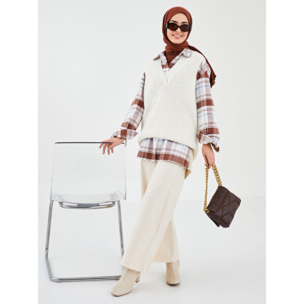 Gömlek Yaka Ekose Uzun Kollu Oversize Kadın Tunik Gömlek Yaka Ekose Uzun Kollu Oversize Kadın Tunik