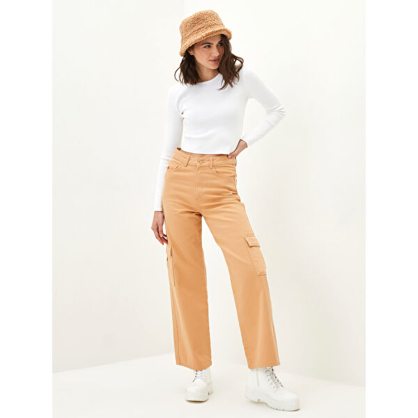 Yüksek Bel Wideleg Cep Detaylı Kadın Jean Pantolon