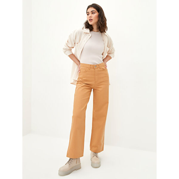 Yüksek Bel Wideleg Cep Detaylı Kadın Jean Pantolon