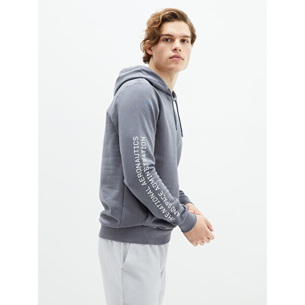 Kapüşonlu Uzun Kollu Nasa Baskılı Erkek Sweatshirt Kapüşonlu Uzun Kollu Nasa Baskılı Erkek Sweatshirt