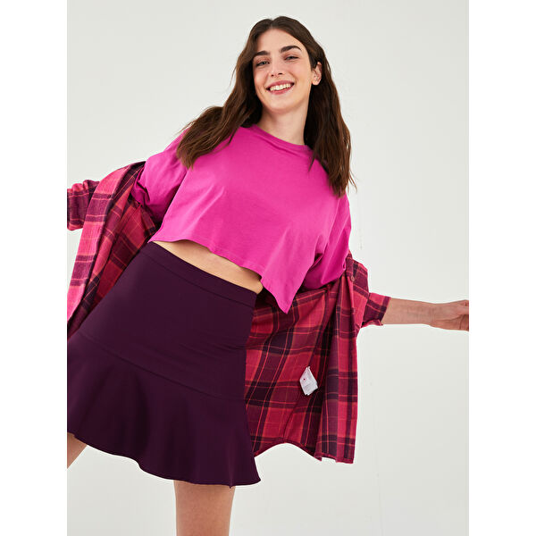 Beli Fermuarlı Düz Kadın Etek