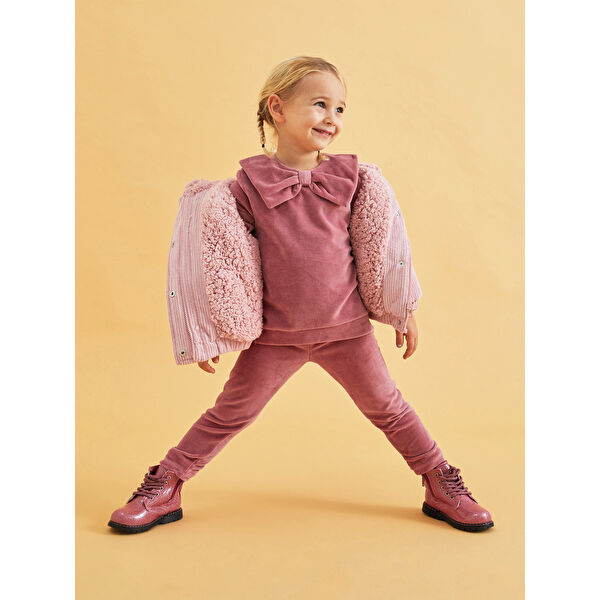Bebe Yaka Uzun Kollu Basic Kadife Kız Bebek Sweatshirt ve Tayt 2'li Takım Bebe Yaka Uzun Kollu Basic Kadife Kız Bebek Sweatshirt ve Tayt 2'li Takım