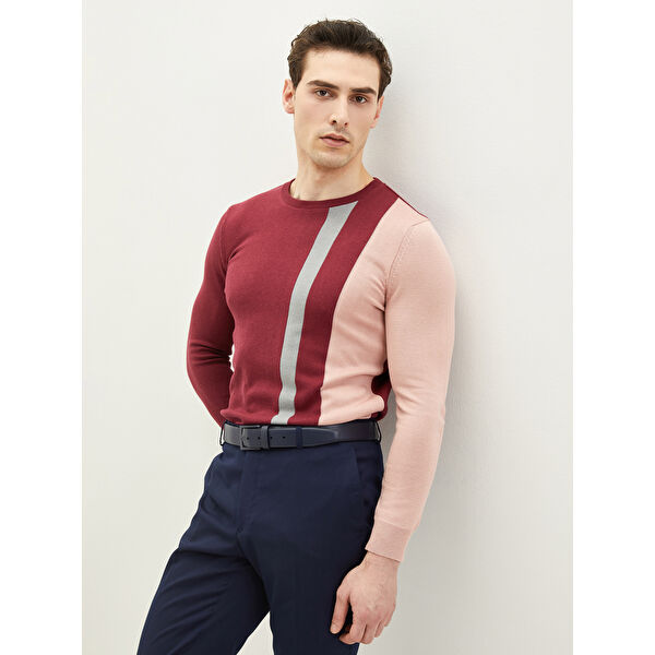 LCW CLASSIC Bisiklet Yaka Uzun Kollu Renk Bloklu Erkek Triko Kazak