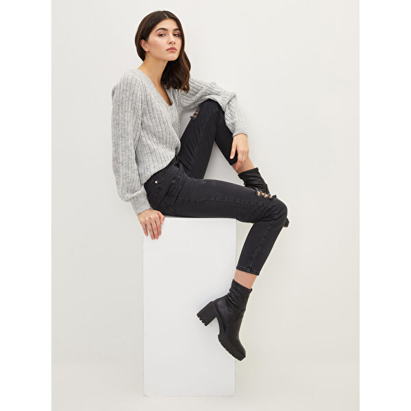 Yüksek Bel Mom Fit Baskılı Cep Detaylı Kadın Rodeo Jean Pantolon