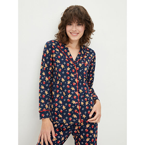 Gömlek Yaka Yılbaşı Temalı Uzun Kollu Pamuklu Pamuklu Kadın Pijama Takım Gömlek Yaka Yılbaşı Temalı Uzun Kollu Pamuklu Pamuklu Kadın Pijama Takım