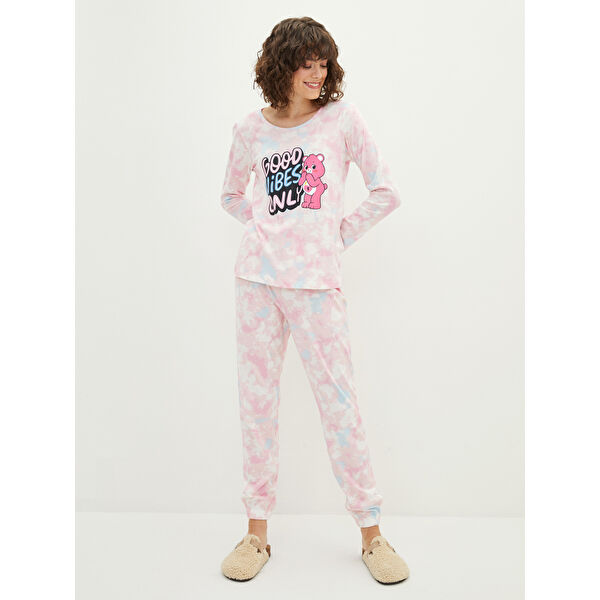 LCW DREAM Bisiklet Yaka Batik Care Bears Baskılı Uzun Kollu Pamuklu Kadın Pijama Takımı