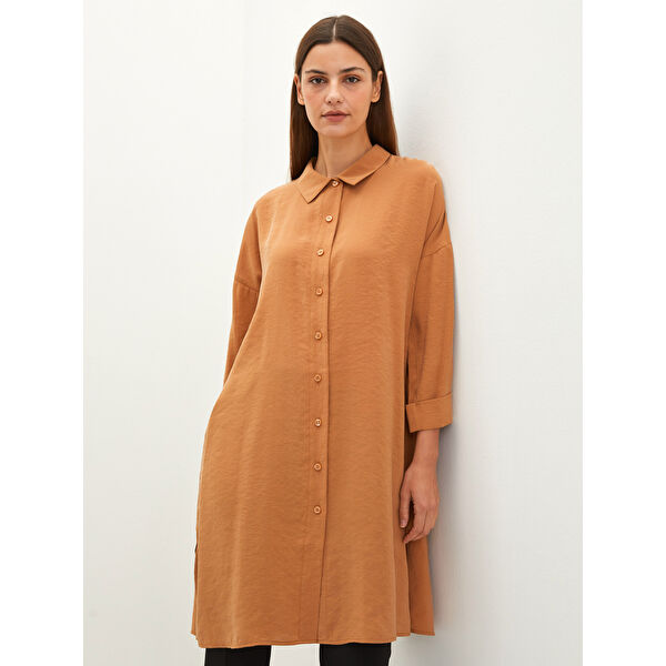 Gömlek Yaka Düz Düğme Kapamalı Tencel Kumaş Kadın Tunik Gömlek Yaka Düz Düğme Kapamalı Tencel Kumaş Kadın Tunik