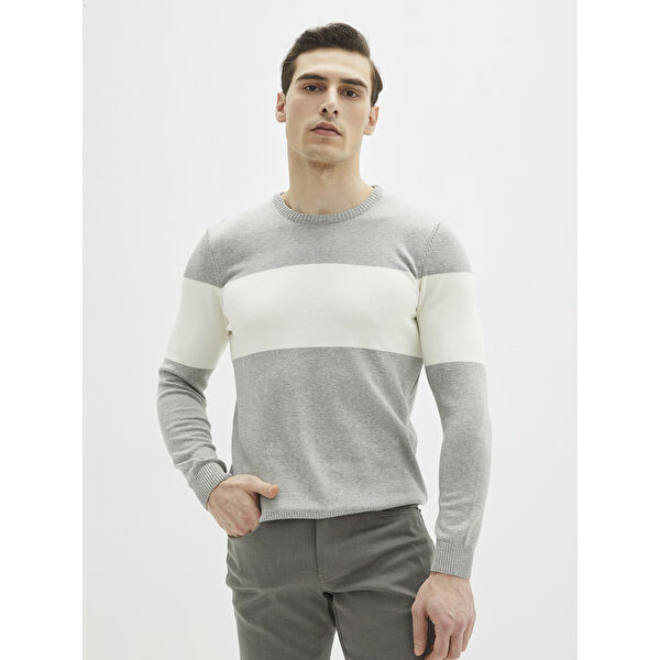 Bisiklet Yaka Uzun Kollu Renk Bloklu Erkek Triko Kazak