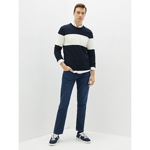 Bisiklet Yaka Uzun Kollu Renk Bloklu Erkek Triko Kazak