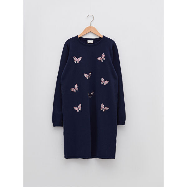 Bisiklet Yaka Pul İşlemeli Uzun Kollu Kız Çocuk Triko Elbise Bisiklet Yaka Pul İşlemeli Uzun Kollu Kız Çocuk Triko Elbise