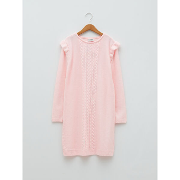 Bisiklet Yaka Saç Örgüsü Desenli Uzun Kollu Kız Çocuk Triko Elbise Bisiklet Yaka Saç Örgüsü Desenli Uzun Kollu Kız Çocuk Triko Elbise