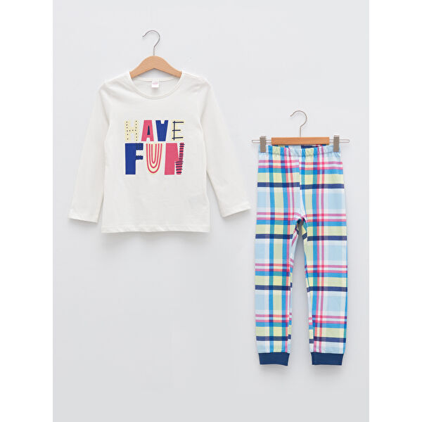 Bisiklet Yaka Ekose Uzun Kollu Kız Çocuk Pijama Takımı