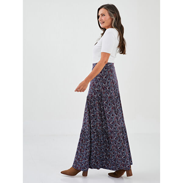 Beli Lastikli Desenli Kadın Etek