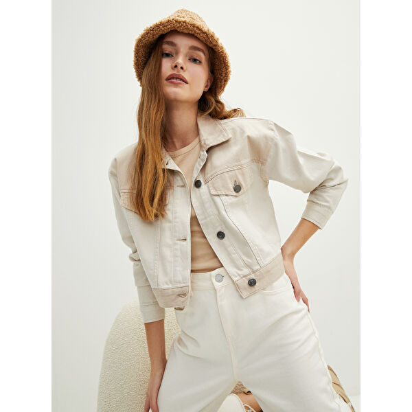 Gömlek Yaka Renk Bloklu Uzun Kollu Kadın Mont