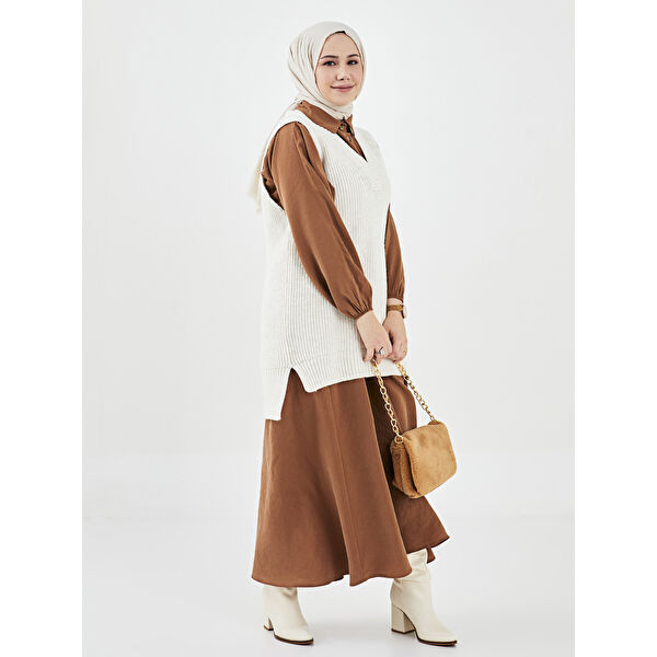 Gömlek Yaka Beli Bağlama Detaylı Uzun Kollu Kadın Elbise Gömlek Yaka Beli Bağlama Detaylı Uzun Kollu Kadın Elbise