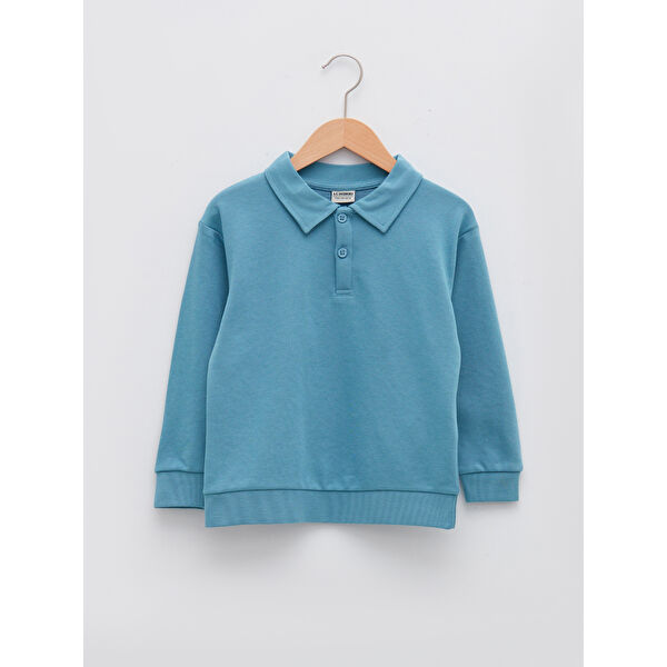Polo Yaka Basic Uzun Kollu Erkek Çocuk Sweatshirt