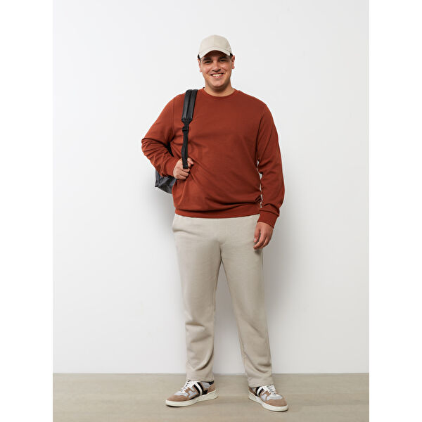 Büyük Beden Bisiklet Yaka Uzun Kollu Basic Erkek Sweatshirt