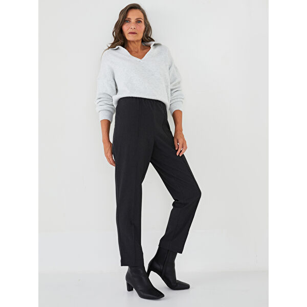 Beli Lastikli Rahat Kalıp Düz Kadın Pantolon