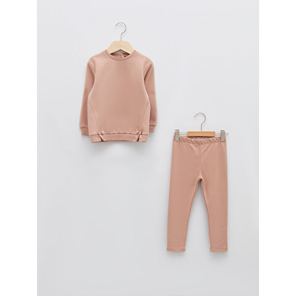 Bisiklet Yaka Basic Uzun Kollu Kız Bebek Sweatshirt ve Tayt 2'li Takım Bisiklet Yaka Basic Uzun Kollu Kız Bebek Sweatshirt ve Tayt 2'li Takım