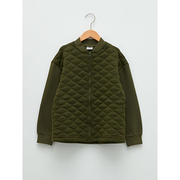 Kolej Yaka Kapitone Desenli Uzun Kollu Erkek Çocuk Fermuarlı Sweatshirt Kolej Yaka Kapitone Desenli Uzun Kollu Erkek Çocuk Fermuarlı Sweatshirt