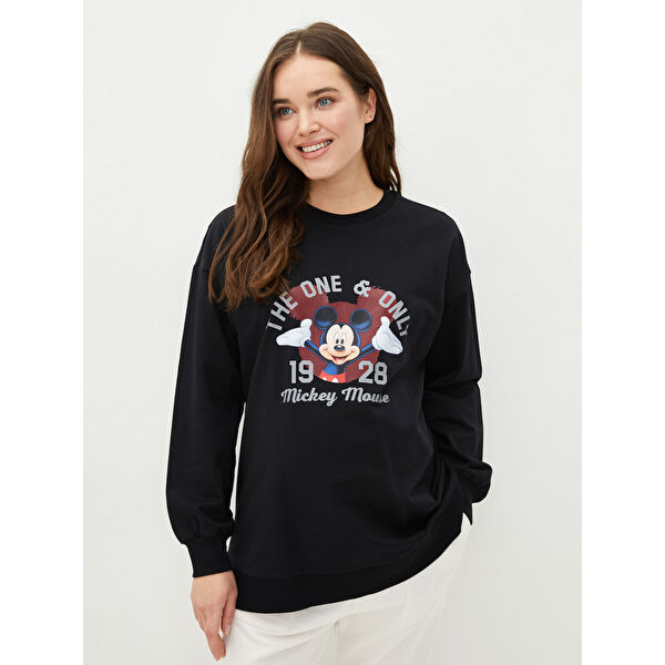 Bisiklet Yaka Mickey Mouse Baskılı Uzun Kollu Hamile Sweatshirt