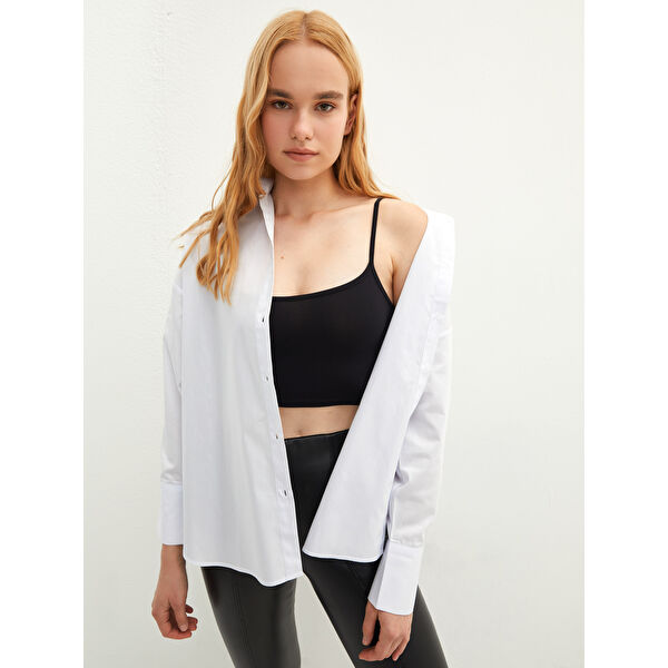 Gömlek Yaka Düz Uzun Kollu Poplin Kadın Tunik Gömlek Yaka Düz Uzun Kollu Poplin Kadın Tunik