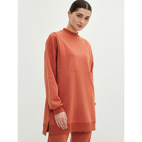 Dik Yaka Düz Uzun Kollu Oversize Kadın Tunik