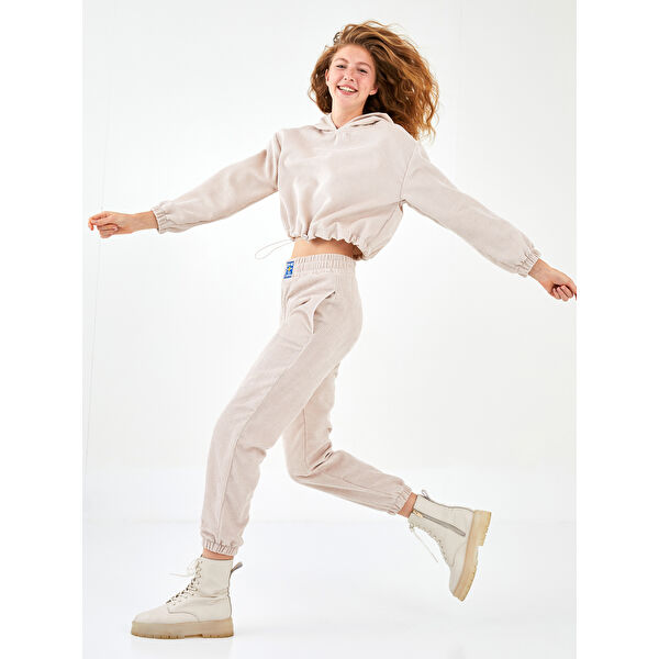 Beli Lastikli Etiket Baskılı Cep Detaylı Kadın Jogger Pantolon