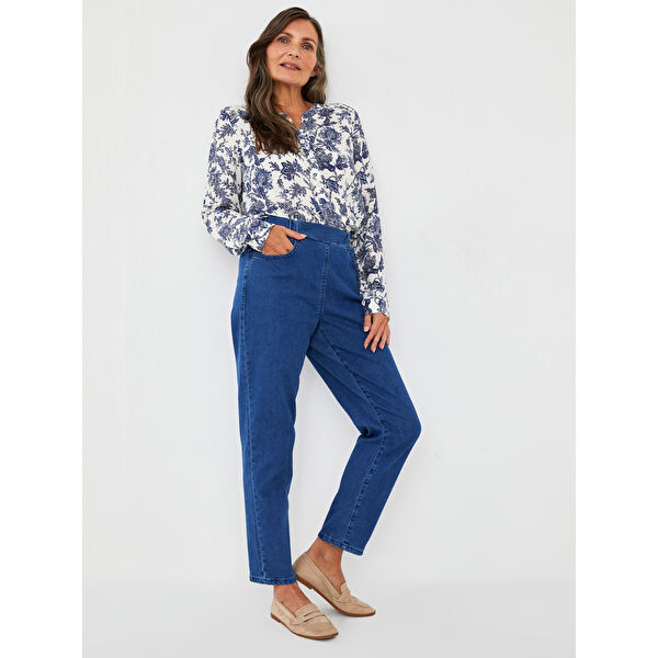 Beli Lastikli Düz Cep Detaylı Kadın Jean Pantolon