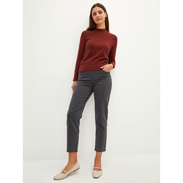 Beli Lastikli Düz Cep Detaylı Kadın Jean Pantolon