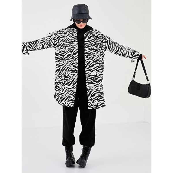 Gömlek Yaka Desenli Uzun Kollu Gabardin Kumaş Oversize Kadın Tunik Gömlek Yaka Desenli Uzun Kollu Gabardin Kumaş Oversize Kadın Tunik
