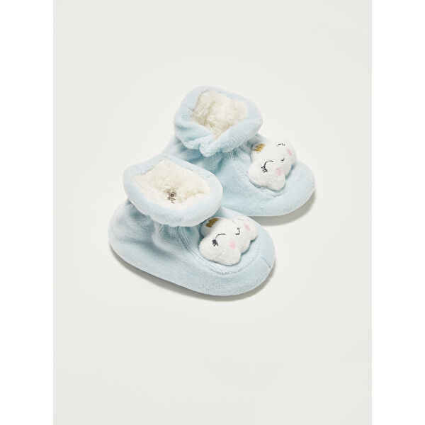 Nakış Detaylı Lastikli Pelüş Kız Bebek Yürüme Öncesi Ayakkabısı