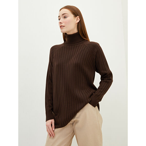 Balıkçı Yaka Düz Uzun Kollu Kadın Triko Tunik