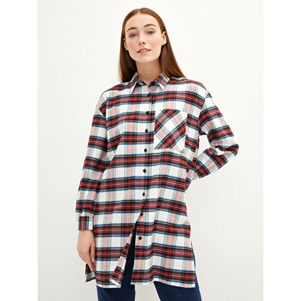 Gömlek Yaka Ekose Uzun Kollu Oversize Kadın Tunik Gömlek Yaka Ekose Uzun Kollu Oversize Kadın Tunik