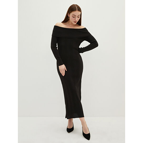 LCW CLASSIC Kayık Yaka Düz Uzun Kollu Kadın Triko Tunik Elbise LCW CLASSIC Kayık Yaka Düz Uzun Kollu Kadın Triko Tunik Elbise