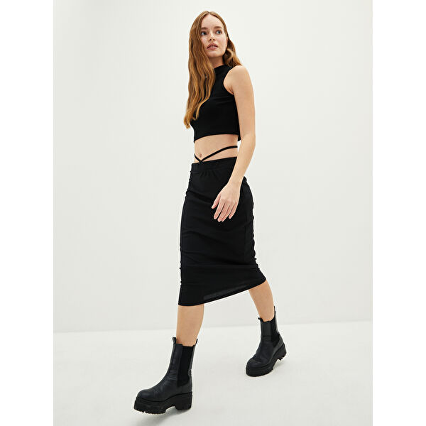 Beli Lastikli Bağlama Detaylı Kadın Etek